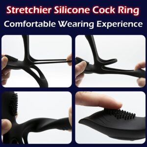 Vibrator for Couple, 3 in 1 Vibrating Cock Ring with 10 Modes, Men's Penis Vibrators, Perineum , G spot, Clitorals Stimulator for Women, Sex Novelties, Adult Sex Toys & Games Black