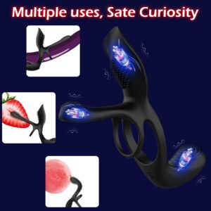 Vibrator for Couple, 3 in 1 Vibrating Cock Ring with 10 Modes, Men's Penis Vibrators, Perineum , G spot, Clitorals Stimulator for Women, Sex Novelties, Adult Sex Toys & Games Black