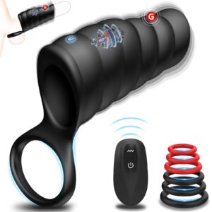 vibrating penis sleeve cock ring - enhancing hardness & long lasting of erections sex toys for men, male vibrator with remote control 10 stimulating modes, adult sex toys for men or couple