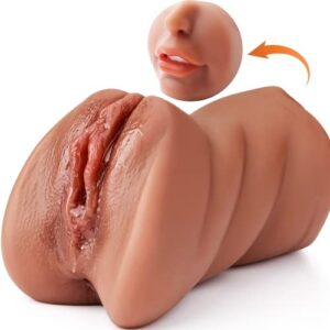 3 in 1 pocket pussy male masturbators with lifelike face, sex doll with realistic textured mouth vagina and tight anus, masturbator male stroker deep throat oral adult sex toys for men (brown)