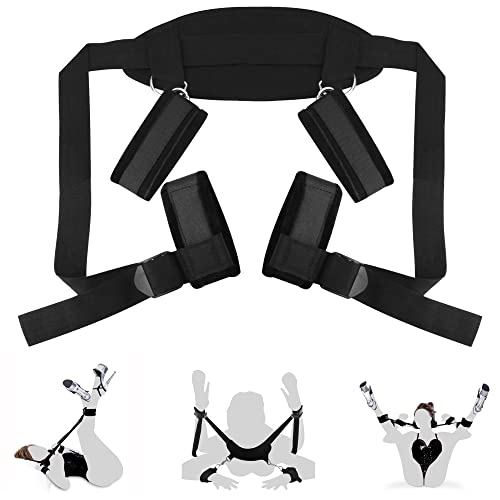 Double Couple BDSMS Bed Restraints Kit Sex Toys Wrist Leg Restraint Straps Hand & Ankle Cuffs Adults Bed Sex Bondage Restraints Set Sex Play for Couples