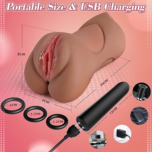 Male Masturbator Sex Toys for Men - 3 in 1 Pocket Pussy Adult Toys Mens Stroker with Bullet Vibrator & 3 Penis Ring, 10 Vibration Modes Male Sex Toy with 3D Realistic Textured Adult Toy for Men