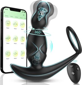 prostate massager sex toys for men - 5in1 360° rotating anal adult toys with 4 anal plug beads, 9 vibrating butt plug, g-spot male vibrator sex toys with penis ring, male sex toy for men couples