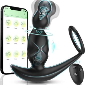 Prostate Massager Sex Toys for Men - 5IN1 360° Rotating Anal Adult Toys with 4 Anal Plug Beads, 9 Vibrating Butt Plug, G-spot Male Vibrator Sex Toys with Penis Ring, Male Sex Toy for Men Couples