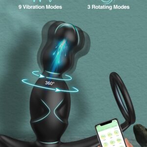 Prostate Massager Sex Toys for Men - 5IN1 360° Rotating Anal Adult Toys with 4 Anal Plug Beads, 9 Vibrating Butt Plug, G-spot Male Vibrator Sex Toys with Penis Ring, Male Sex Toy for Men Couples