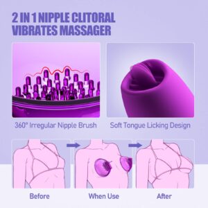 Nipple Clitoral Vibrator Sex Toys - LIKKCUT 2 in 1 Nipple Toys for Women with 10 Vibration Licking Modes Clitoral Stimulator Vibrators, Rechargeable Adult Toys Games for Women Couples, Purple (A)