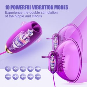 Nipple Clitoral Vibrator Sex Toys - LIKKCUT 2 in 1 Nipple Toys for Women with 10 Vibration Licking Modes Clitoral Stimulator Vibrators, Rechargeable Adult Toys Games for Women Couples, Purple (A)