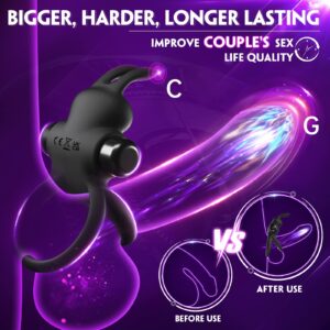 Vibrating Cock Ring Sex Toy - Male Sex Toys for Men Vibrator Double Penis Ring Couples Sex Toys Adult Toys Mens Sex Toys with Rabbit Ears 10 Vibration Modes Adult Sex Toys for Couples Female Women