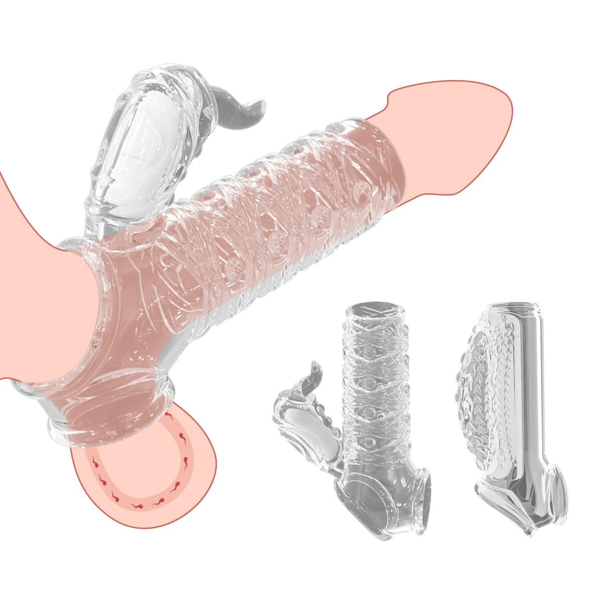 Penis Sleeve Sex Toys,Vibrating Penis Ring Sex Toys for Men with Cock Sleeve,2Pack Clear Penis Enlargement Sleeve Men's Vibrator Adult Sex Toys for Erection Enhancement Adult Toy for Men Couples