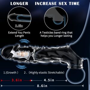 KVEVU Reusable Penis Sleeve with Vibrator Penis Ring,3.6 inch Clear Penis Sleeve Cock Ring Extender Ultra-Soft Penis Enlarger for Couples Vibrating Dildo for Cock Enlarger Sex Toys for Men