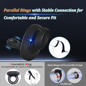 Vibrating Cock Ring Taint Stimulator, Silicone Pleasure Penis Ring Vibrator Couples Adult Sex Toys for Men, Dual Motors 9 Vibrations Remote Control Male Couple Sex Toy, Cock Rings Vibrators for Men