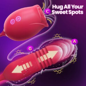 Sucking Sex Toys for Women - Rose Vibrator with Dildo Adult Toys, Sex Stimulator Sucker with 9 Sucking & 9 Thrusting G Spot Vibrators Clitoral Nipple Toys for Womens Sex