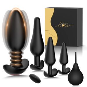 Linsecn 5PCS Vibrating Butt Plug Set Anal Plug Training Kit, Prostate Massager Anal Vibrator with 10 Vibration Modes, Remote Control Anal Dildo Toy Male Adult Sex Toys for Men Women or Couple Pleasure