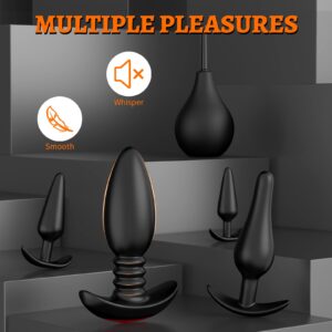 Linsecn 5PCS Vibrating Butt Plug Set Anal Plug Training Kit, Prostate Massager Anal Vibrator with 10 Vibration Modes, Remote Control Anal Dildo Toy Male Adult Sex Toys for Men Women or Couple Pleasure