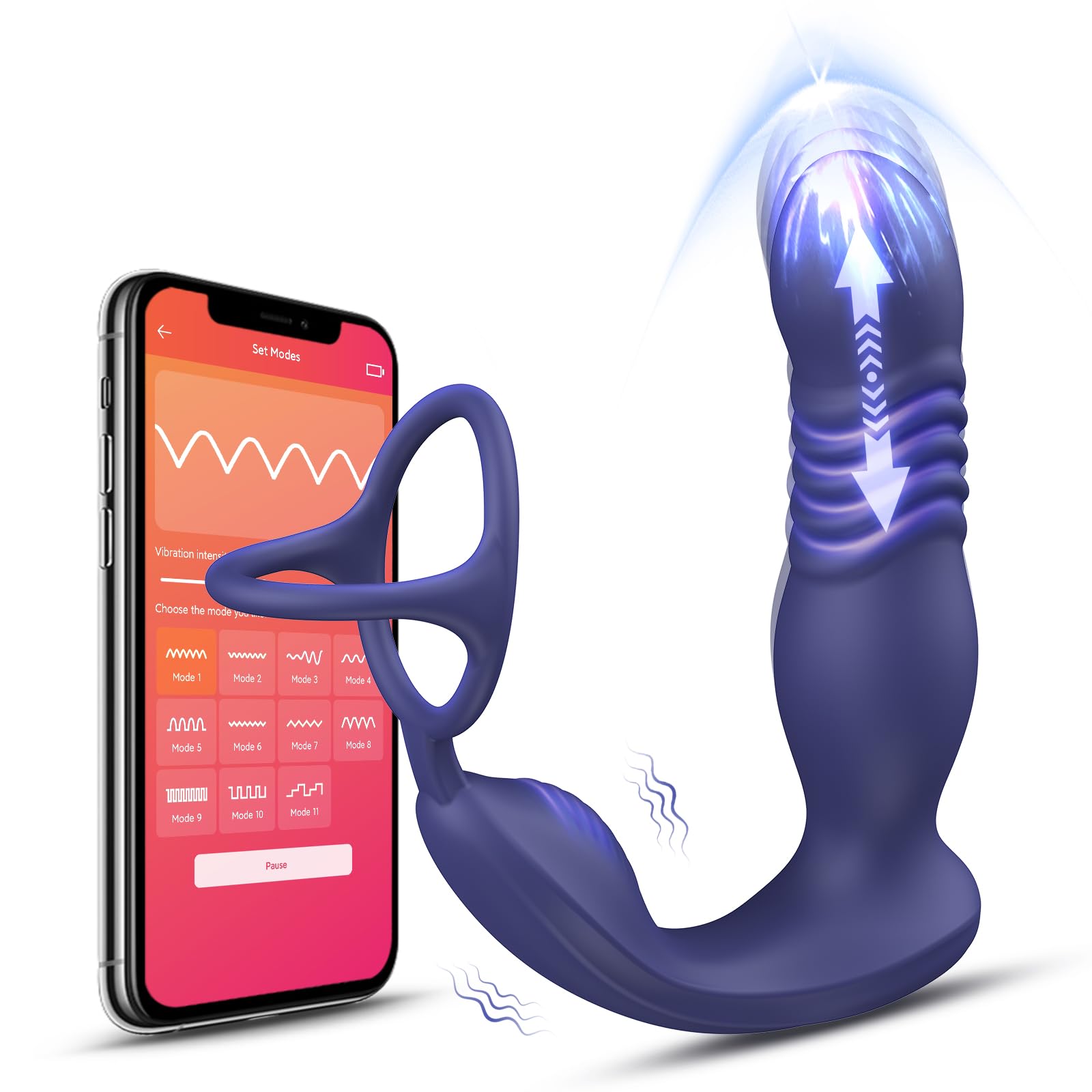 Thrusting Anal Vibrator Prostate Massager - BEBEBEER APP Remote Anal Sex Toy with Dual Penis Rings for Men Masturbators - 9 Thrust & 9 Vibration Anal Stimalation Toys