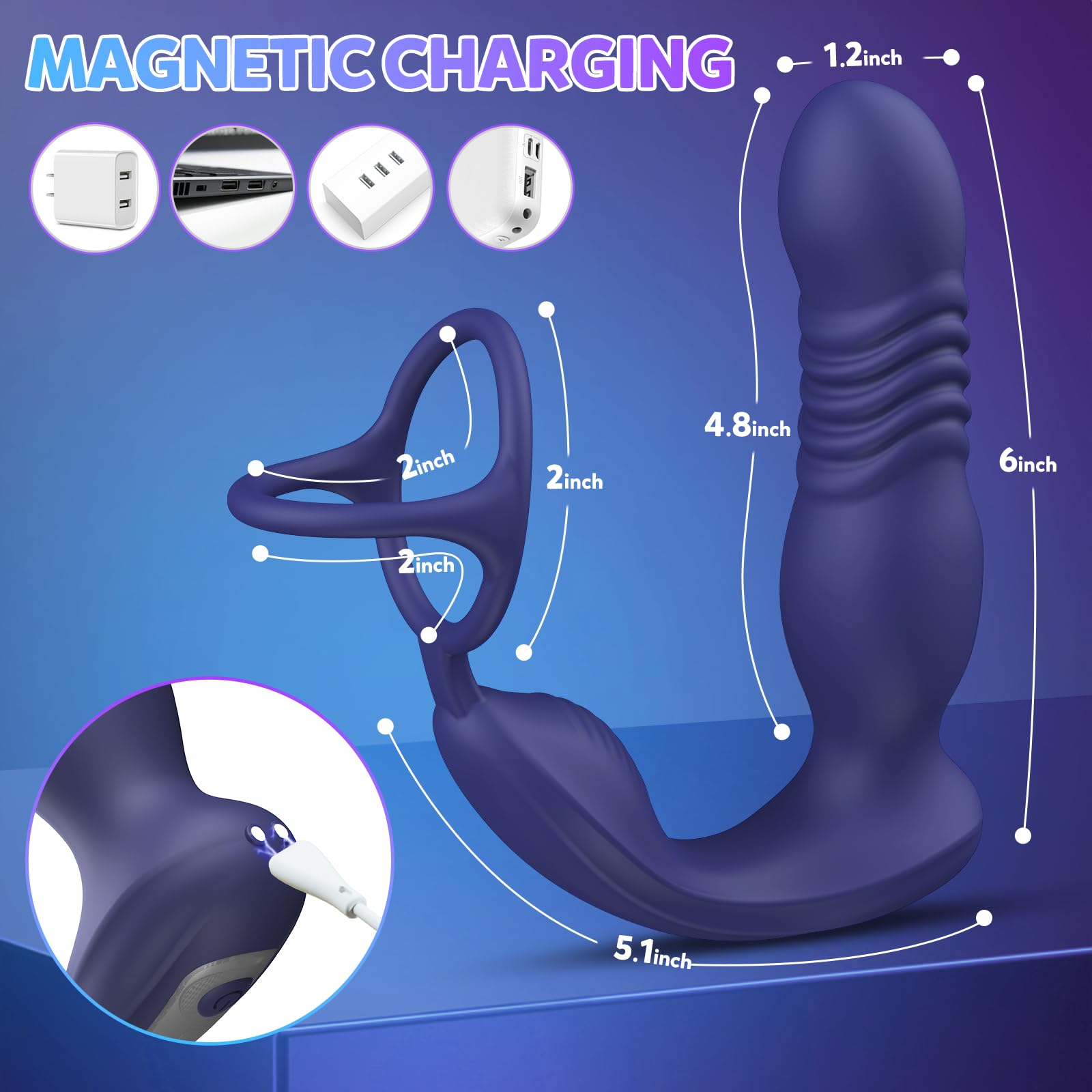 Thrusting Anal Vibrator Prostate Massager - BEBEBEER APP Remote Anal Sex Toy with Dual Penis Rings for Men Masturbators - 9 Thrust & 9 Vibration Anal Stimalation Toys