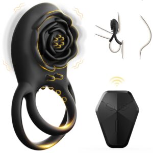 vibrating cock ring adult sex toys for men, silicone penis ring with rose clitoral vibrator couples sex toys, 8 vibrations adult male sex toy remote control vibrators for men female couple pleasure