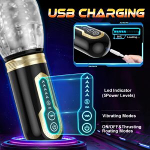 Automatic Blowjob Male Masturbator, Adult Sex Toys for Men, 7 Vibrating & 5 Rotating & 5 Thrusting Modes with Penis Stimulation, Rotating Male Masturbation Pocket Pussy for Men Pleasure Realistic