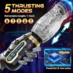 Automatic Blowjob Male Masturbator, Adult Sex Toys for Men, 7 Vibrating & 5 Rotating & 5 Thrusting Modes with Penis Stimulation, Rotating Male Masturbation Pocket Pussy for Men Pleasure Realistic