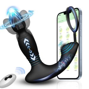 prostate massager anal plug with cock ring, heseks thrusting vibrator adult toys with 9 thrusting & vibrating modes, sex toys for men women couples with remote control & app, male sex toys anal toys