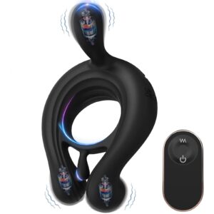 vibrating cock ring 3 bullets penis rings, 9 vibration modes male sex toys, remote control clit stimulator testicle stimulation mens vibrator adult toys for men couples (remote)