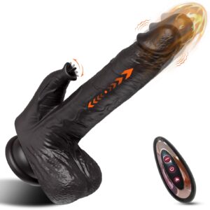 thrusting dildo vibrator sex toys-wireless remote control realistic dildo clitoralis stimulator heated with 6 telescopic & 10 vibrations modes adult sex toys for women couples-black