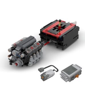 aetheria technology v8 engine with gearbox engine building set, power functions motor, 568pcs moc diy assembly v8 engine building blocks