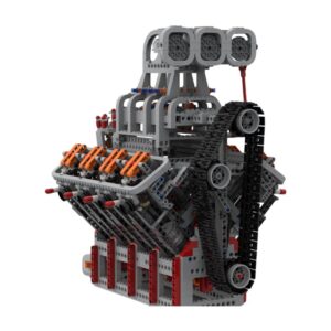 qovo v8 engine motor building kit that works, dynamic ohv general motors building blocks toy, mini engine moc - (2106pcs)