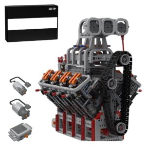 aetheria v8 engine building set with power function, ohv 5.0l motors engine that runs, build your own engine designed by ronald tewes (2106 pieces)