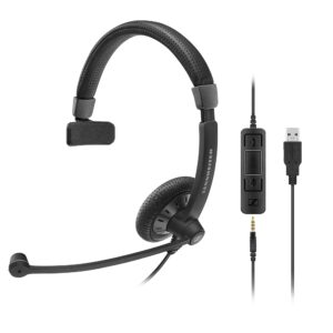 sennheiser sc 45 usb ms (507083) - single-sided business headset | for skype for business, mobile phone, tablet, softphone, and pc | hd sound & noise-cancelling microphone (black)