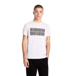 a | x armani exchange men's slim fit illusion box logo tee, white, l