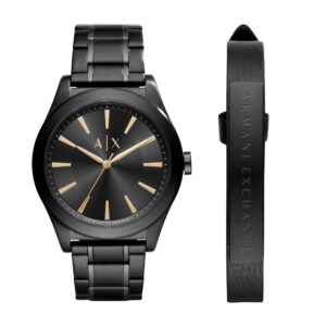 a｜x armani exchange men's black stainless steel watch & bracelet gift set (model: ax7102)