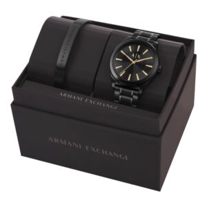 A｜X ARMANI EXCHANGE Men's Black Stainless Steel Watch & Bracelet Gift Set (Model: AX7102)