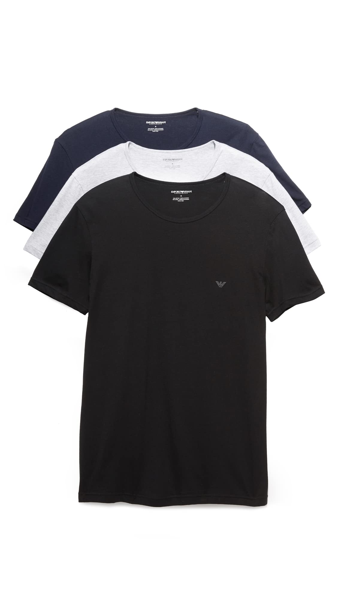 Emporio Armani Men's Cotton Crew Neck T-shirt Base Layer Top, Grey/Navy/Black, Medium US