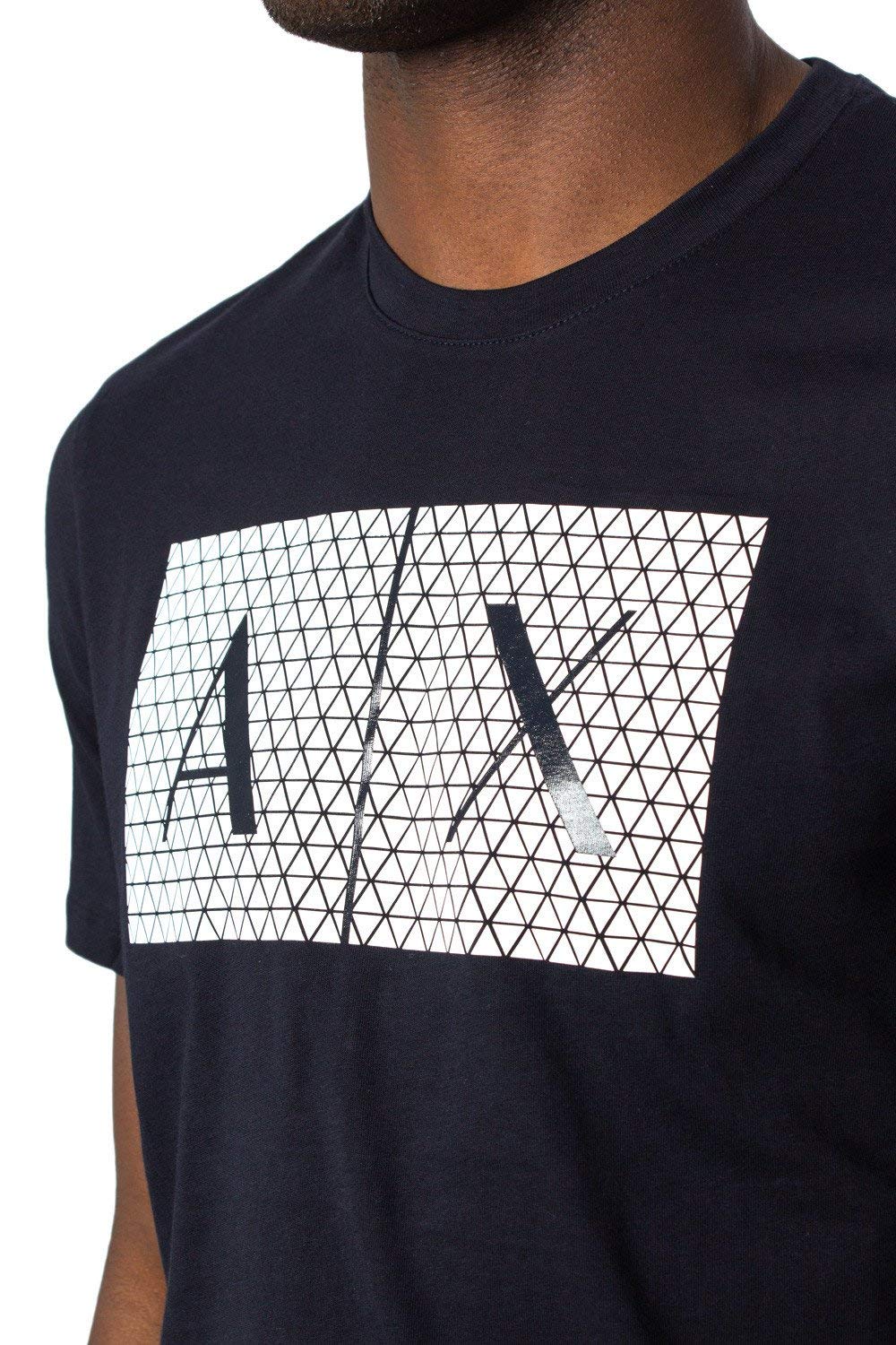 A|X ARMANI EXCHANGE mens Crew Neck Logo Tee T Shirt, Grid Logo Navy, X-Large US