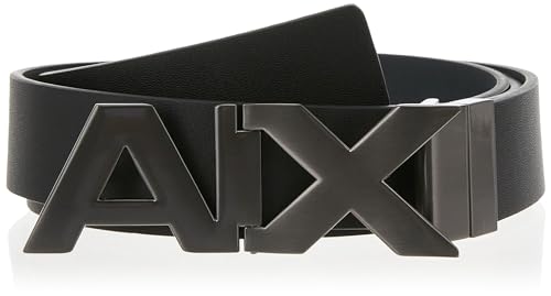 Armani Exchange Men's Leather Wide Logo Belt Buckle, black/phantom, 38