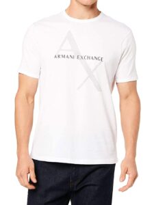 a|x armani exchange mens tonal and contrast logo core crew neck t shirt, quilted logo white, medium us