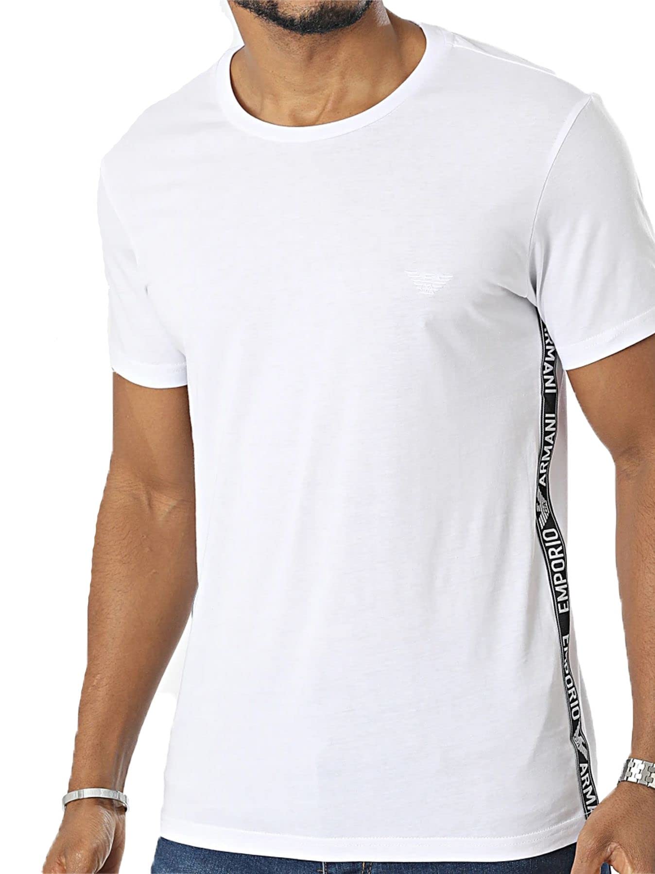 Emporio Armani Men's Denim Taping Crew Neck T-Shirt, White, Extra Large