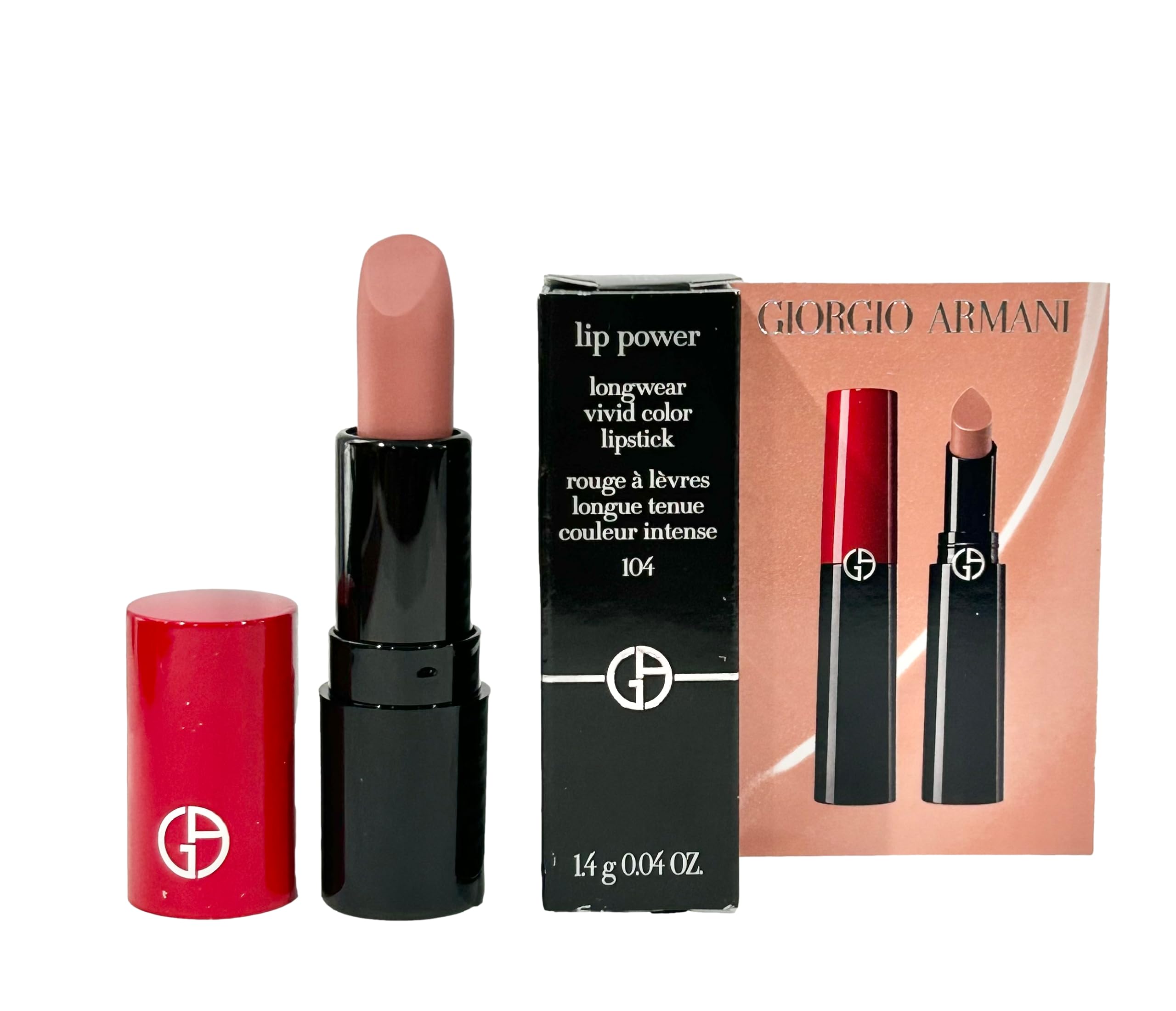 GIORGIO ARMANI Lipstick MINI SELFLESS (nude) Lip Power Longwear Vivid Color # 104 (looks NUDE) - 1.4 g / 0.04 oz (MINI/SMALL/SAMPLE SIZE/TRAVEL SIZE) - 0258