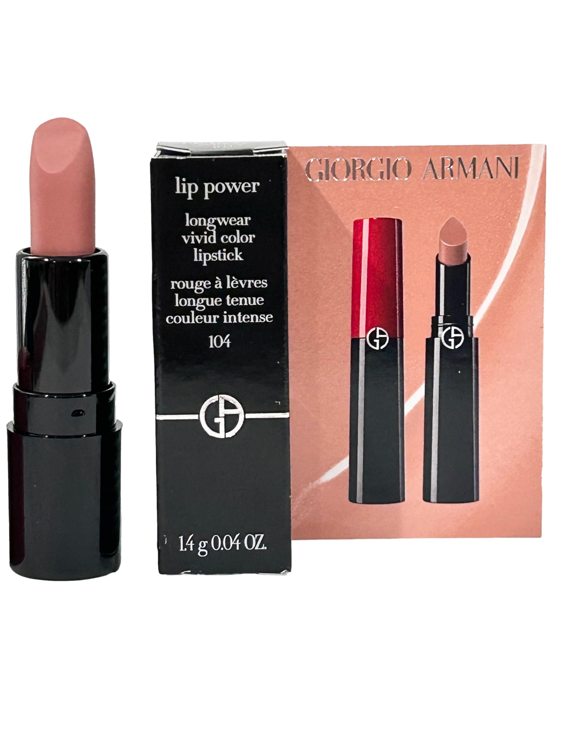 GIORGIO ARMANI Lipstick MINI SELFLESS (nude) Lip Power Longwear Vivid Color # 104 (looks NUDE) - 1.4 g / 0.04 oz (MINI/SMALL/SAMPLE SIZE/TRAVEL SIZE) - 0258