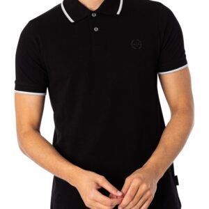 A|X Armani Exchange Men's Short Sleeve Jersey Knit Polo, Black, XL