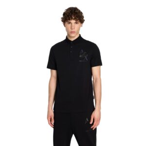 a | x armani exchange men's regular fit cotton jersey eagle logo polo, black, xxl