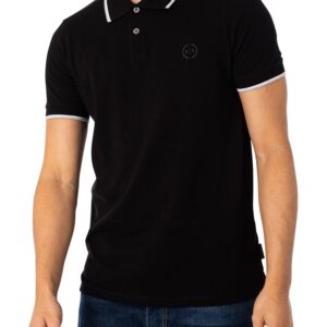 A｜X ARMANI EXCHANGE Mens Short Sleeve Jersey Knit Polo Shirt, Black, Medium US