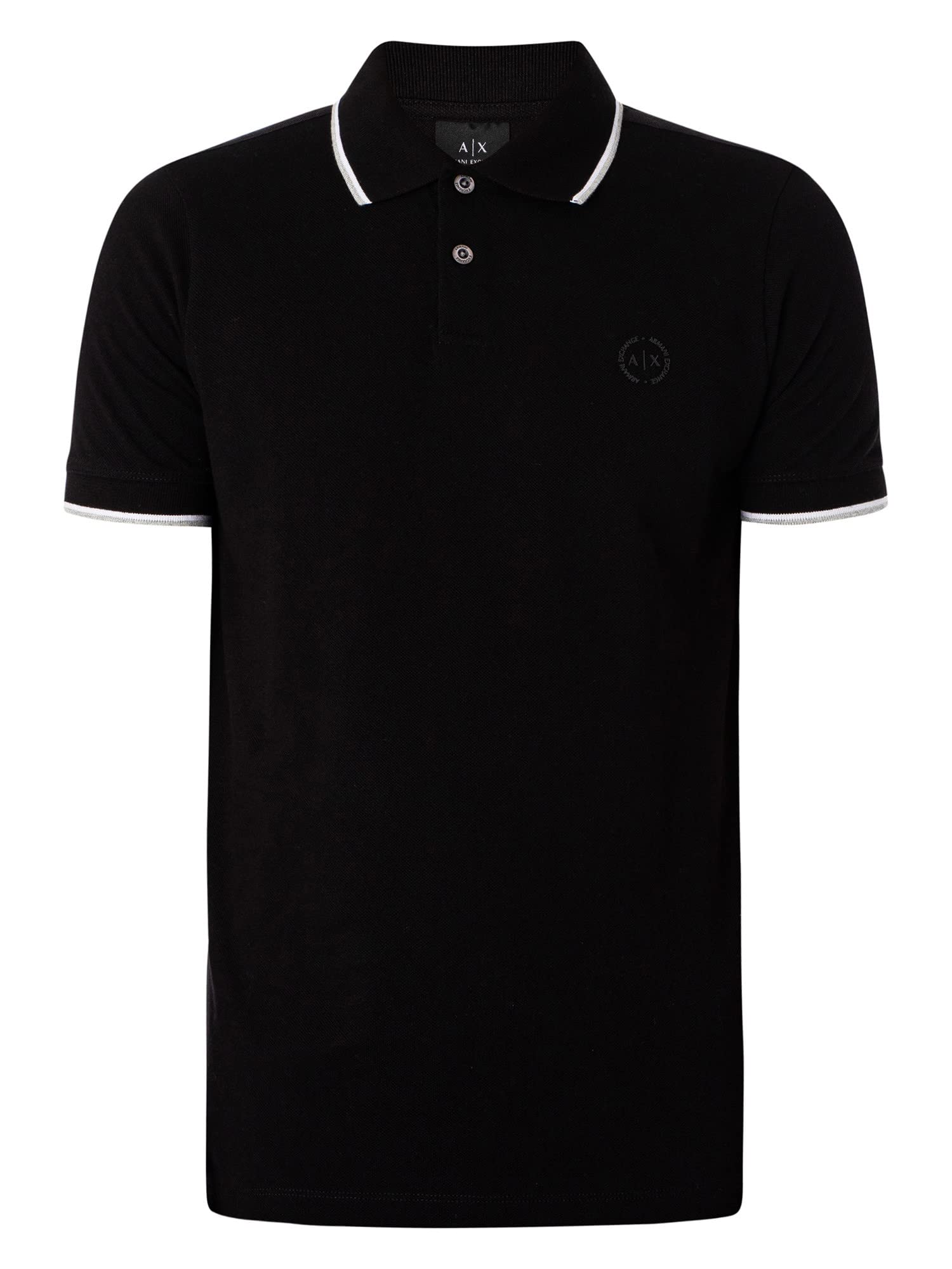 A｜X ARMANI EXCHANGE Mens Short Sleeve Jersey Knit Polo Shirt, Black, Medium US