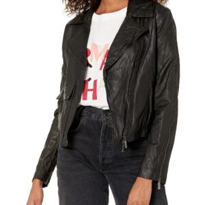 A | X ARMANI EXCHANGE Women's Password Lined Leather Jacket, Black, Extra Small