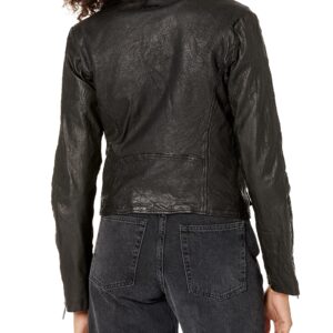 A | X ARMANI EXCHANGE Women's Password Lined Leather Jacket, Black, Extra Small