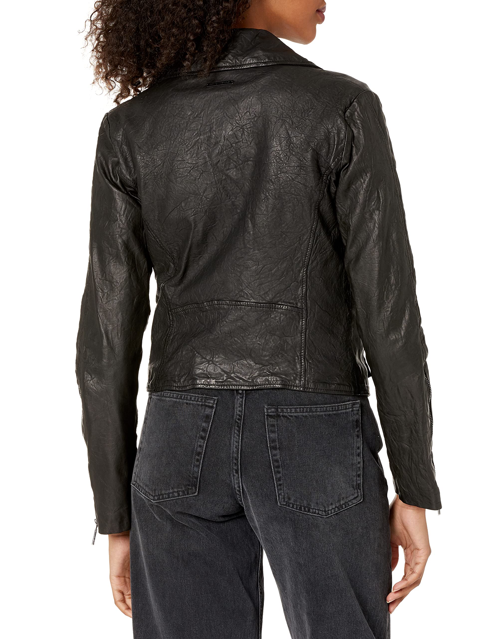 A | X ARMANI EXCHANGE Women's Password Lined Leather Jacket, Black, Extra Small