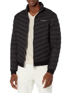 a | x armani exchange men's quilted down milano/new york logo zip-up jacket, black/melange grey b, medium