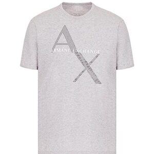 A|X ARMANI EXCHANGE mens Tonal and Contrast Logo Core Crew Neck T Shirt, Quilted Logo Heather Grey, XX-Large US