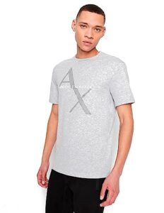 a|x armani exchange mens tonal and contrast logo core crew neck t shirt, quilted logo heather grey, xx-large us